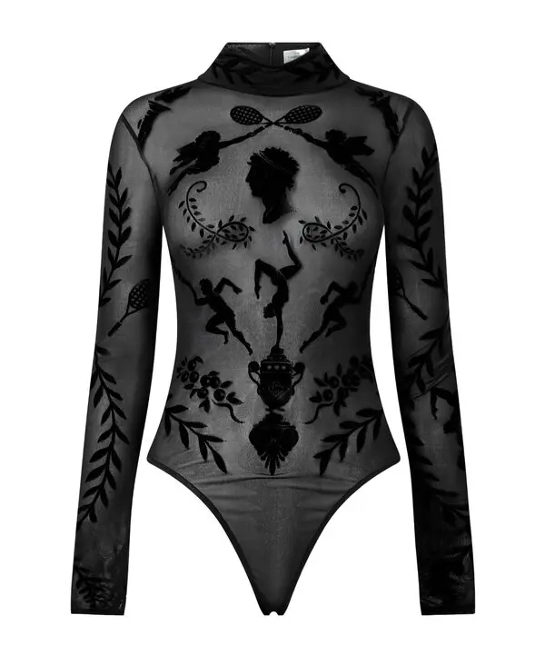 Casablanca Semisheer Mesh Turtleneck Bodysuit - Black