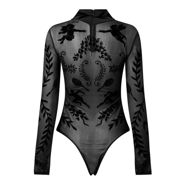 Casablanca Semisheer Mesh Turtleneck Bodysuit