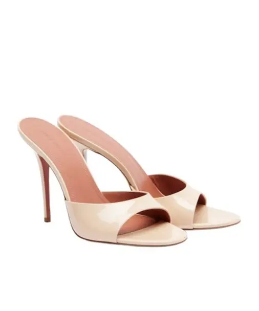 Amina Muaddi Patent Leather High Heel Mules - Nude