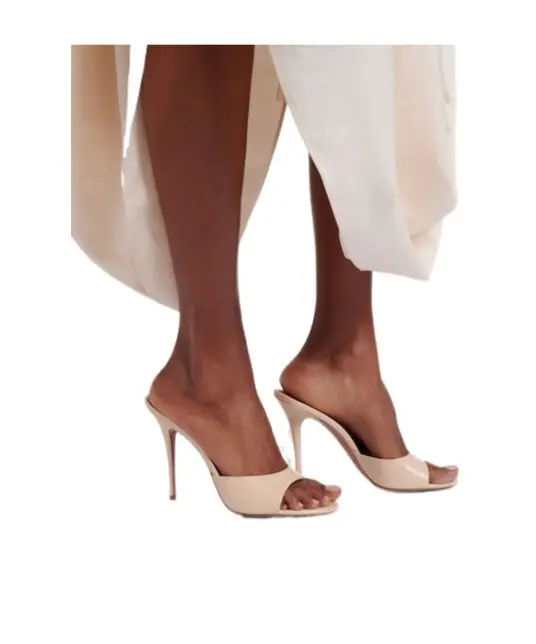 Amina Muaddi Patent Leather High Heel Mules - Nude