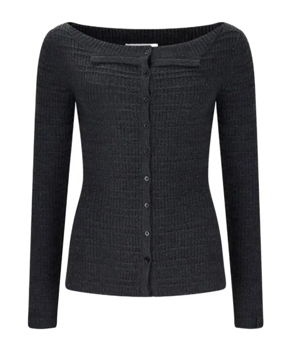 Victoria Beckham Folded Detail Merino Blend Wool Boat-neck Cardigan - Grey
