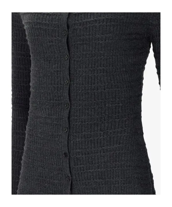 Victoria Beckham Folded Detail Merino Blend Wool Boat-neck Cardigan - Grey
