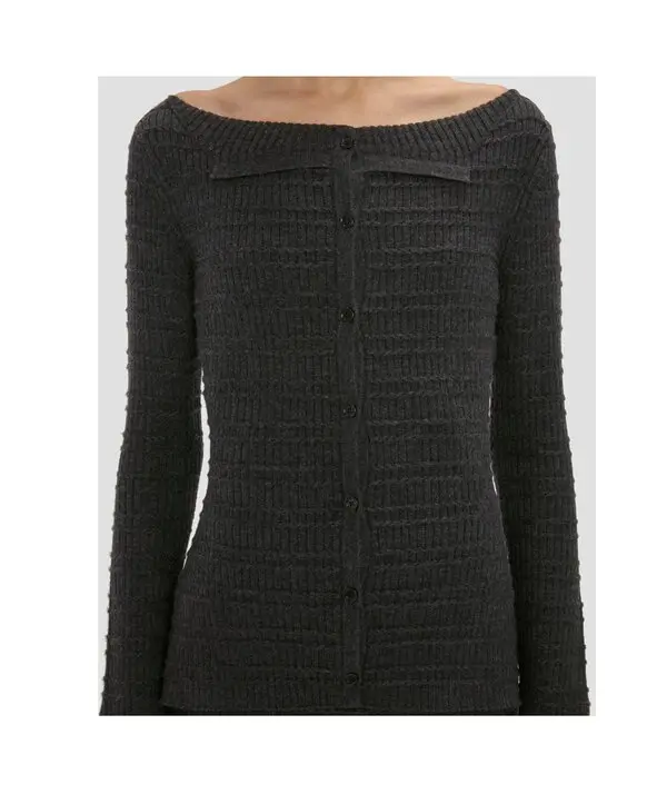 Victoria Beckham Folded Detail Merino Blend Wool Boat-neck Cardigan - Grey