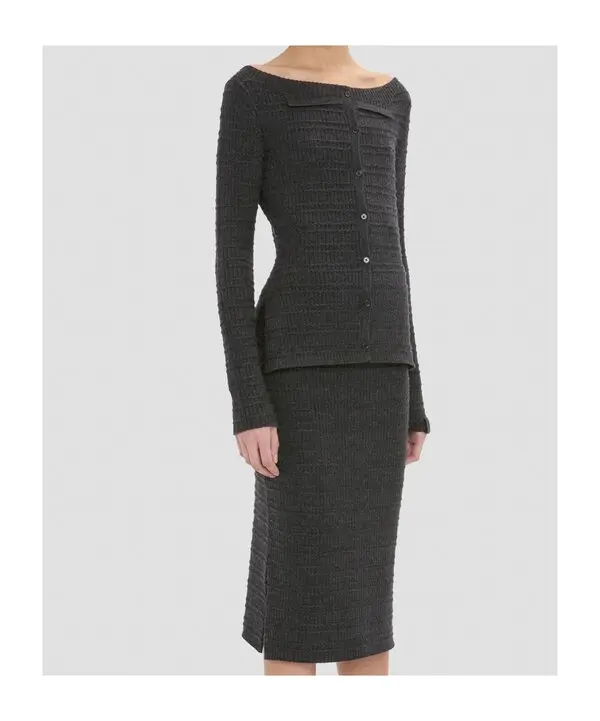 Victoria Beckham Folded Detail Merino Blend Wool Boat-neck Cardigan - Grey