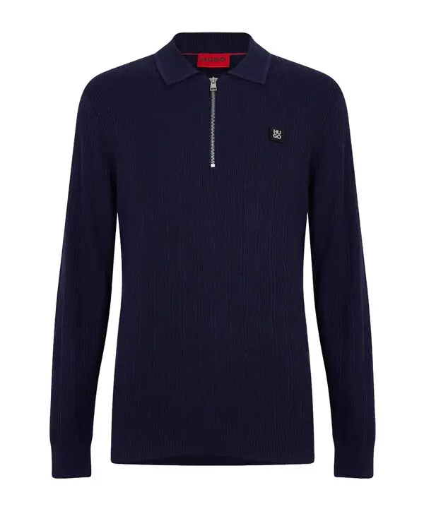 Hugo Boss Ribbed Knit Half Zip Polo Shirt