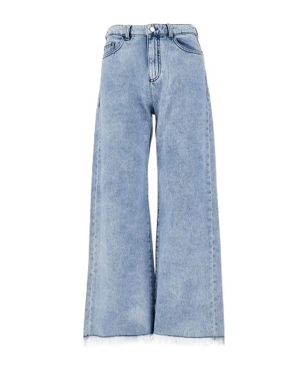 Emporio Armani Acid Wash Frayed Hem Wide Leg Jeans - Light Blue