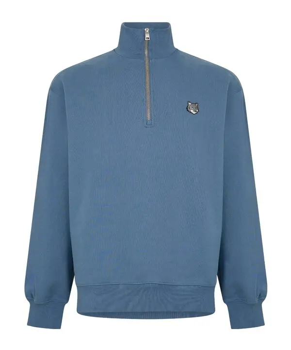 Maison Kitsuné Half-zipper Fleece Hoodie - Blue