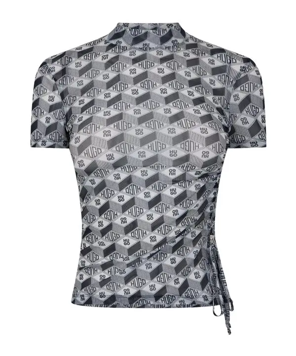 Hugo Boss Allover Geometric Print Shortsleeve Top - Gray