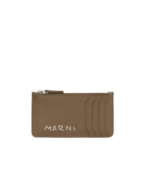 Marni Leather Card Case With Mending - Brown