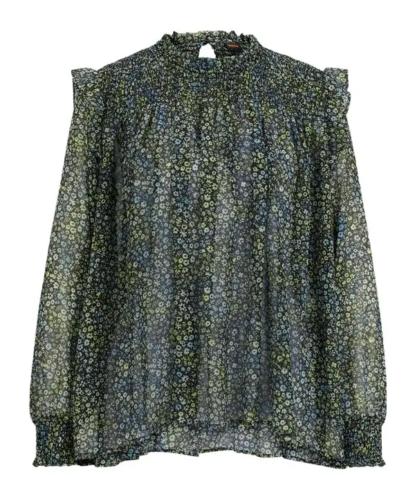 Hugo Boss Ditsyfloral Chiffon Longsleeve Blouse - Black