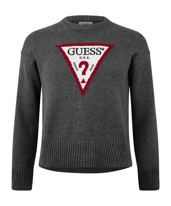 Guess Crewneck Knit Sweater With Intarsia Logo