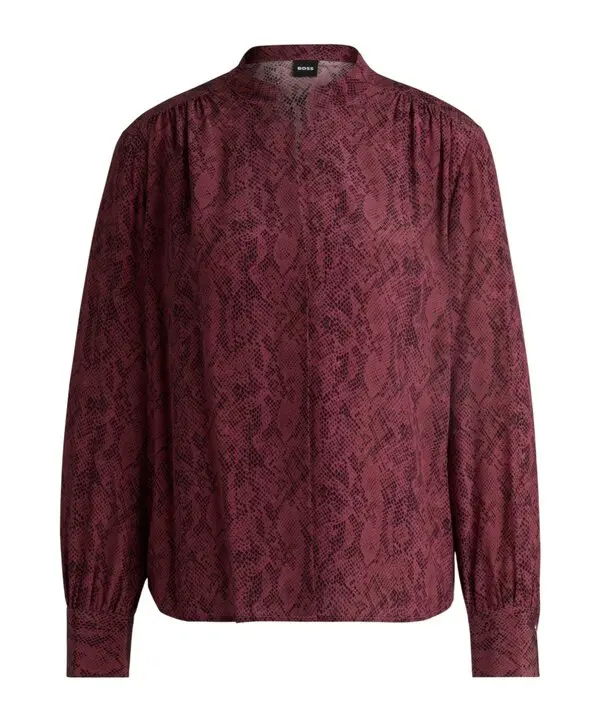 Hugo Boss Standcollar Halfplacket Snakeprint Top - Red