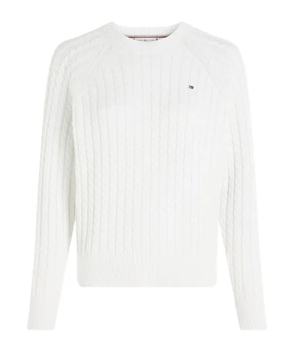 Tommy Hilfiger Crewneck Cableknit Sweater With Embroidered Logo - No