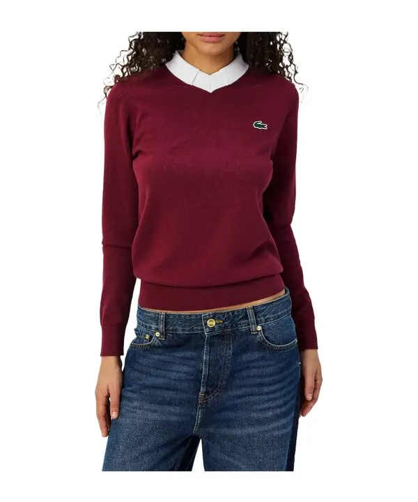 Lacoste Vneck Longsleeve Knit Top