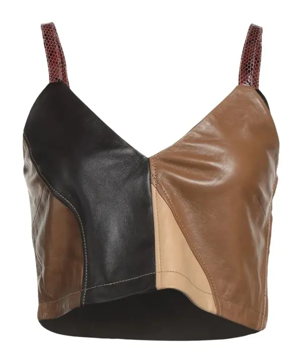 GANNI Colorful Sleeveless Leather Cropped Top