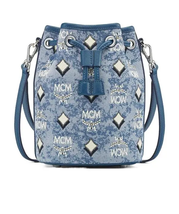 Mcm Logo Pull Rope Shoulder Bag - Gray