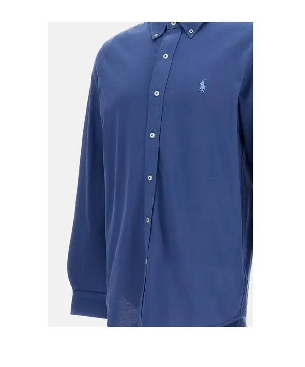 Polo Ralph Lauren Logo Embroidered Curved Hem Shirt - Blue
