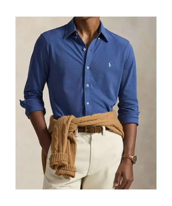 Polo Ralph Lauren Logo Embroidered Curved Hem Shirt - Blue