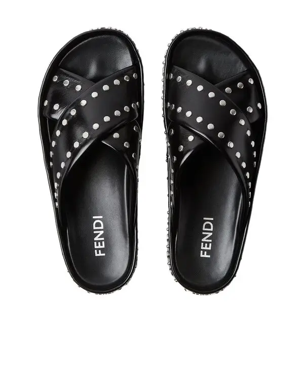 Fendi Double Leather Studded Slides
