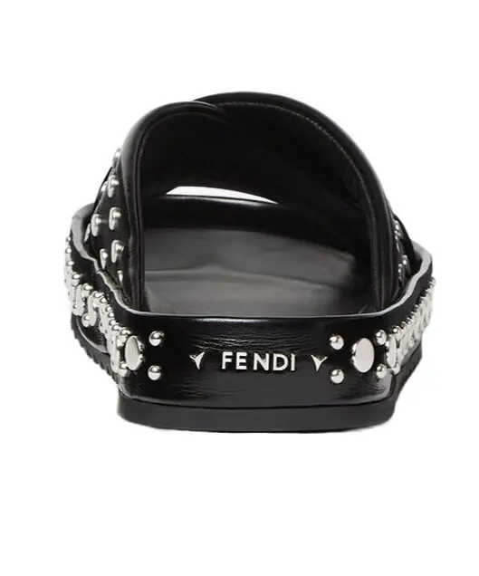 Fendi Double Leather Studded Slides