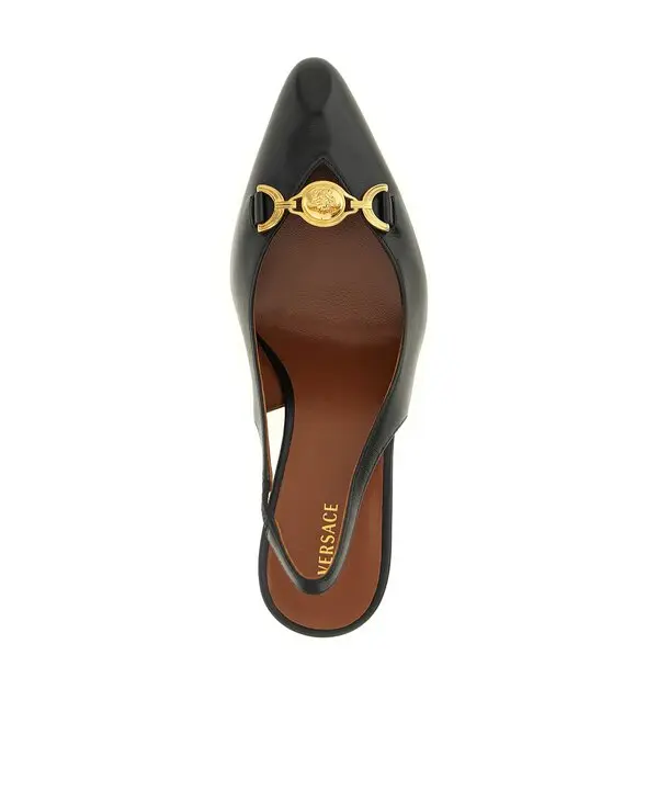 Versace La Medusa Leather Slingbacks - Black