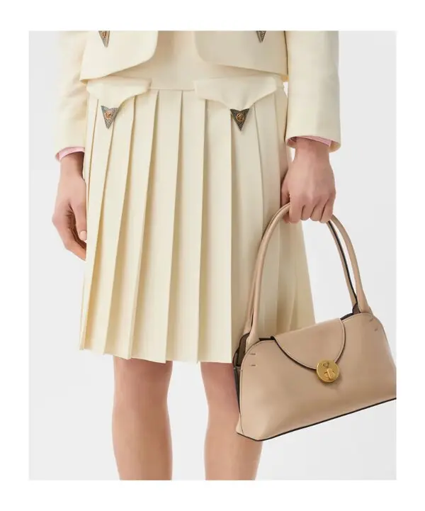 Versace Vivian Small Leather Shoulder Bag - Beige