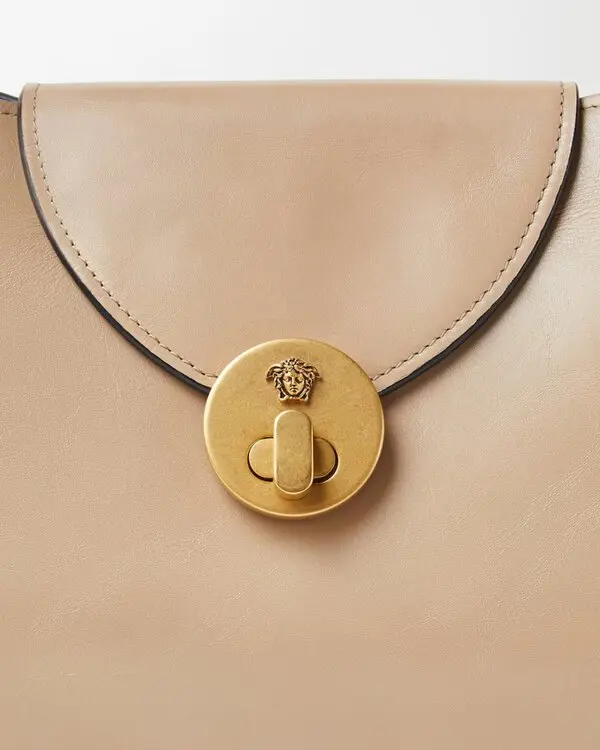 Versace Vivian Small Leather Shoulder Bag - Beige