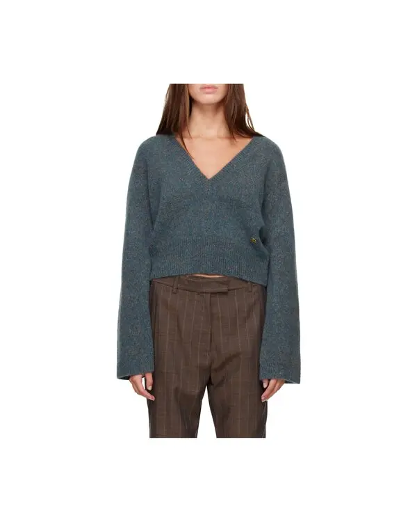 GANNI Ribbed V-neck Knitted Sweater