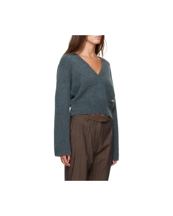 GANNI Ribbed V-neck Knitted Sweater