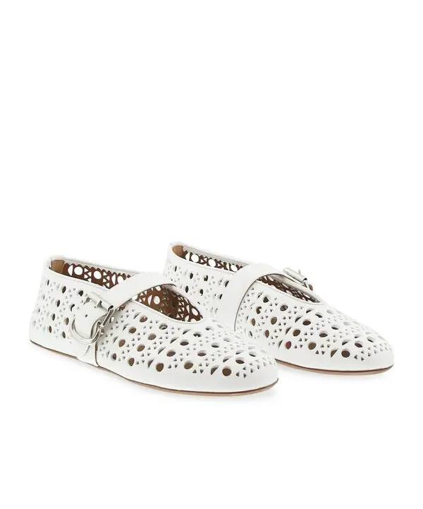 Alaïa Strass Leather Ballerina Shoes