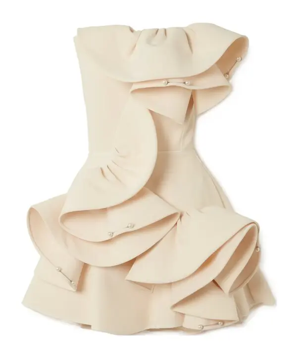 Maticevski Strapless Faux-pearl Embellished Ruffled Crepe Mini Dress - Nude