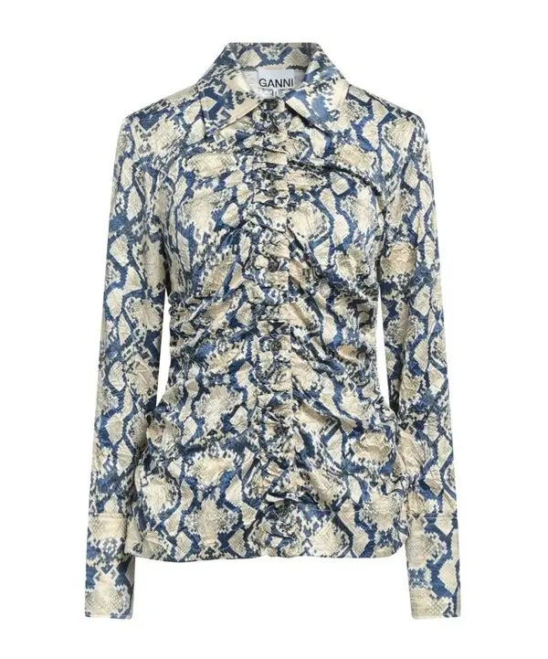 GANNI Snakeskin-print Satin Shirt - Gray