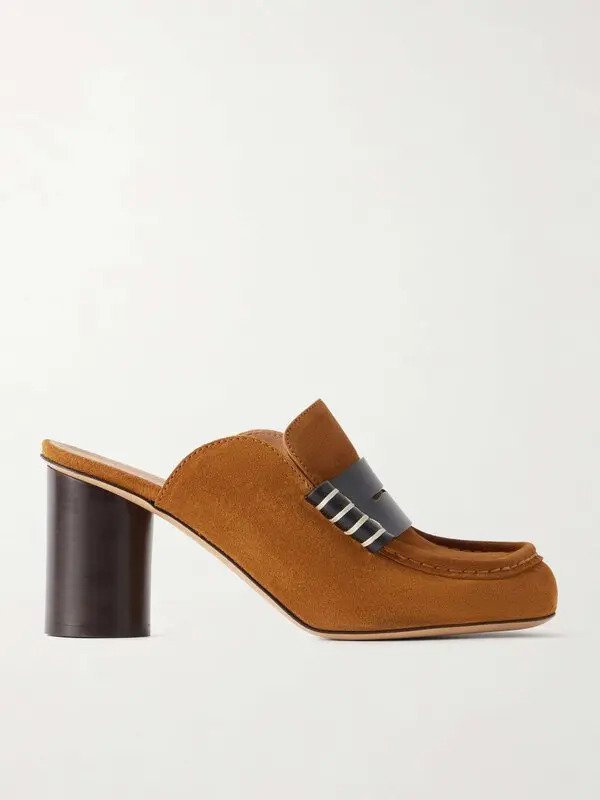 JW Anderson Leather-trimmed Suede Mules - Brown