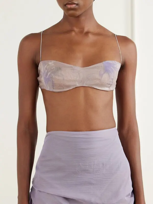 PAULINE DUJANCOURT Poppy Floral-print Organza Bra - Purple