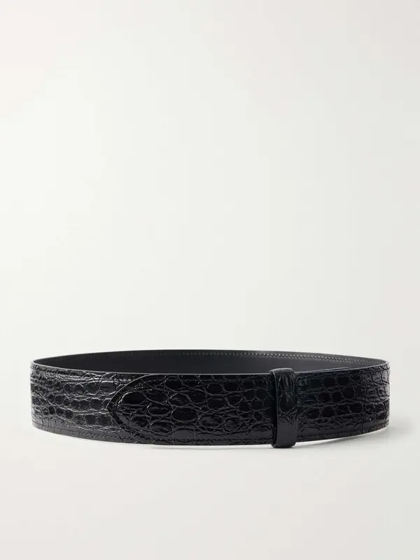 Khaite Theo Croc-effect Leather Wide Belt - Black