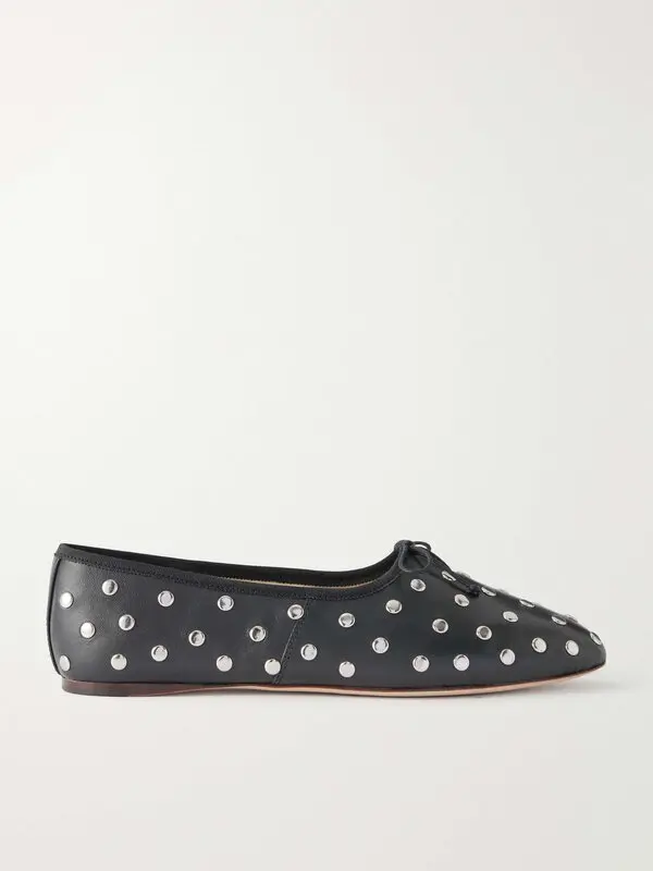 LOEFFLER RANDALL Landon Bow-detailed Studded Leather Ballet Flats