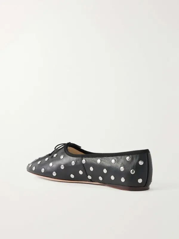 LOEFFLER RANDALL Landon Bow-detailed Studded Leather Ballet Flats