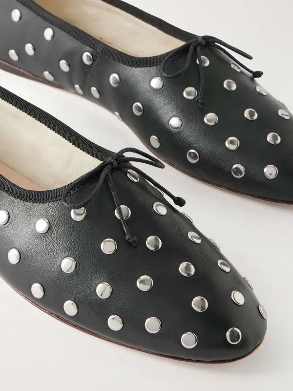 LOEFFLER RANDALL Landon Bow-detailed Studded Leather Ballet Flats