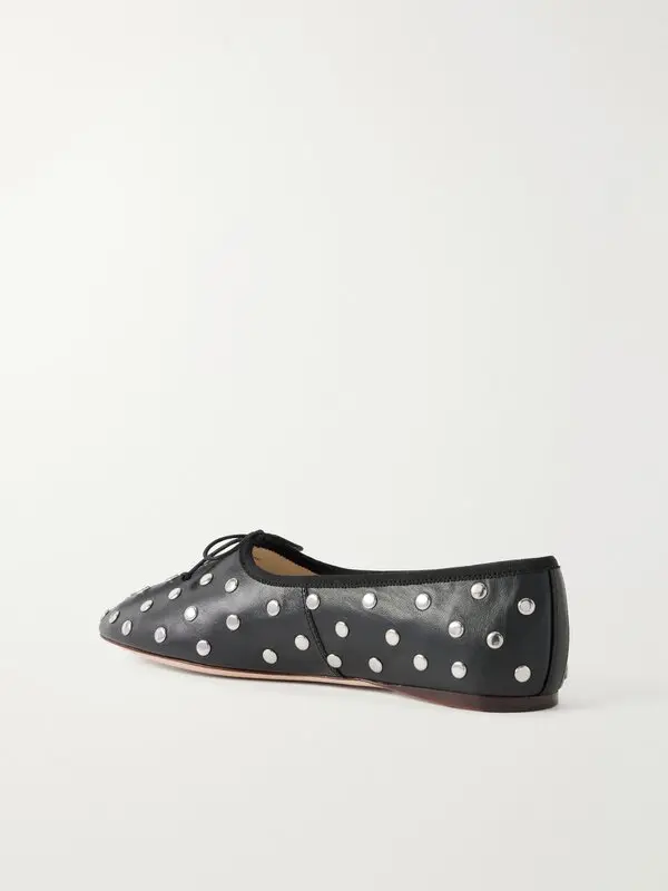 LOEFFLER RANDALL Landon Bow-detailed Studded Leather Ballet Flats