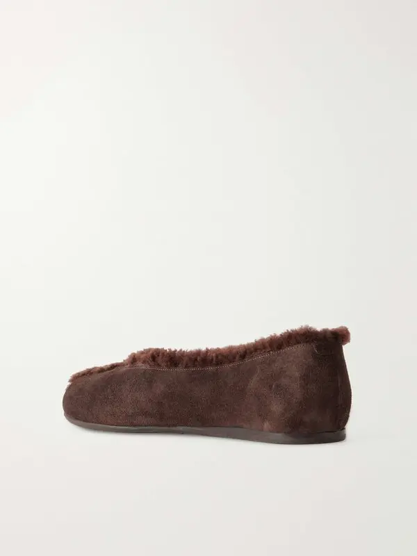 ANCIENT GREEK SANDALS Aeropi Shearling-trimmed Suede Ballet Flats