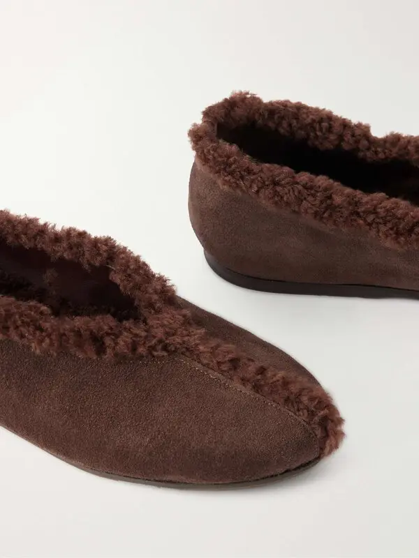 ANCIENT GREEK SANDALS Aeropi Shearling-trimmed Suede Ballet Flats