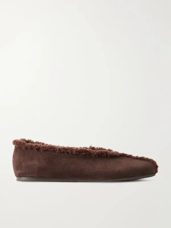 ANCIENT GREEK SANDALS Shearling-trimmed Suede Ballet Flats - Brown