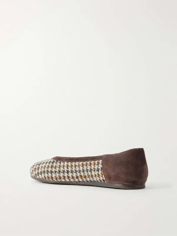 ANCIENT GREEK SANDALS Aeropi Suede-trimmed Houndstooth Ballet Flats