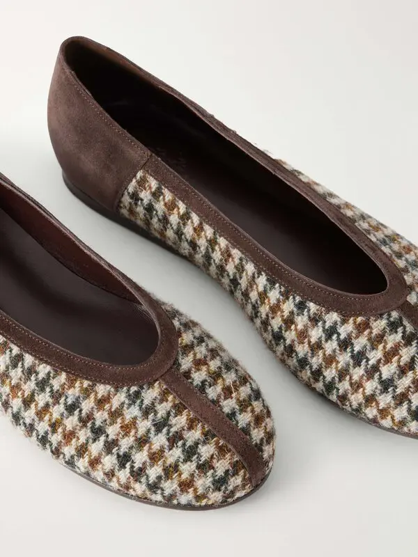 ANCIENT GREEK SANDALS Aeropi Suede-trimmed Houndstooth Ballet Flats
