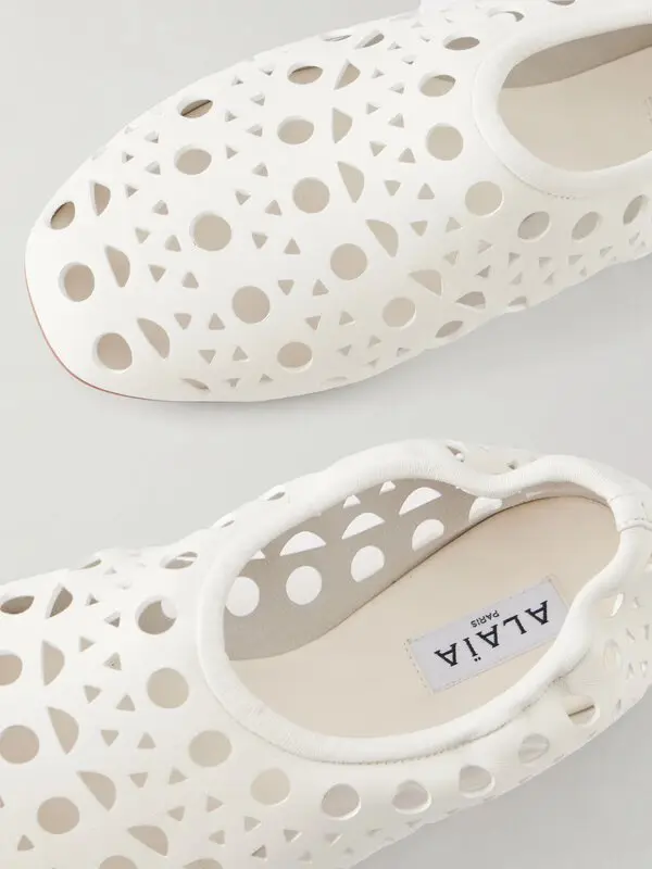 Alaïa Neo Vienne Perforated Leather Ballet Flats - White