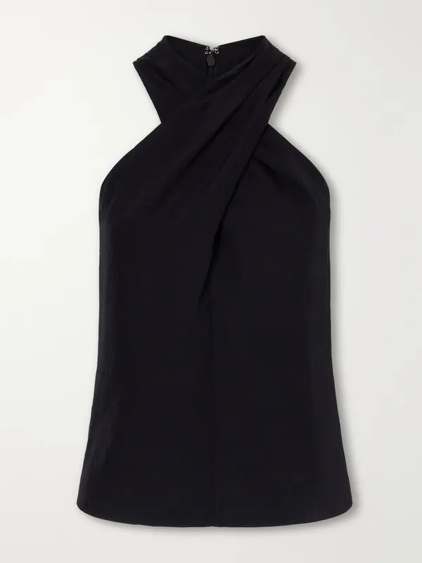 Theory Halter Neck Draped Crepe Top - Black