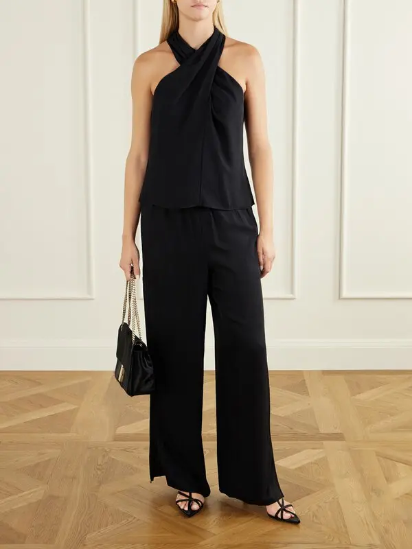 Theory Halter Neck Draped Crepe Top - Black
