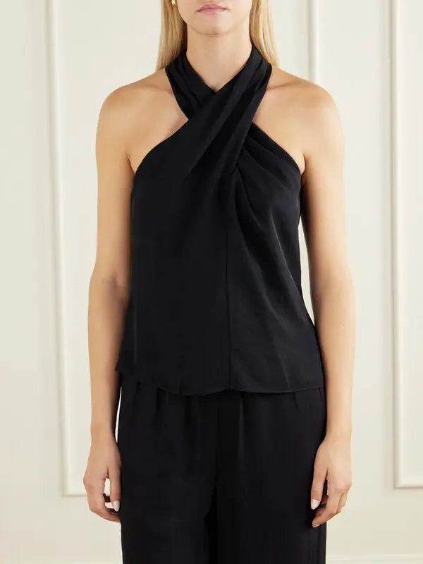 Theory Halter Neck Draped Crepe Top - Black