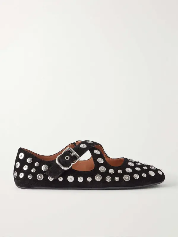 Alaïa Criss Cross Embellished Suede Ballet Flats - Black