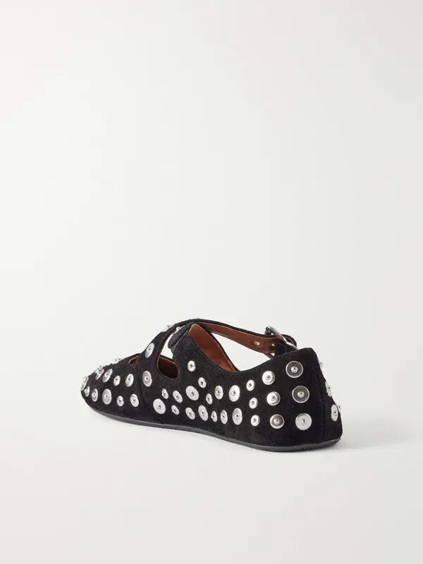 Alaïa Criss Cross Embellished Suede Ballet Flats